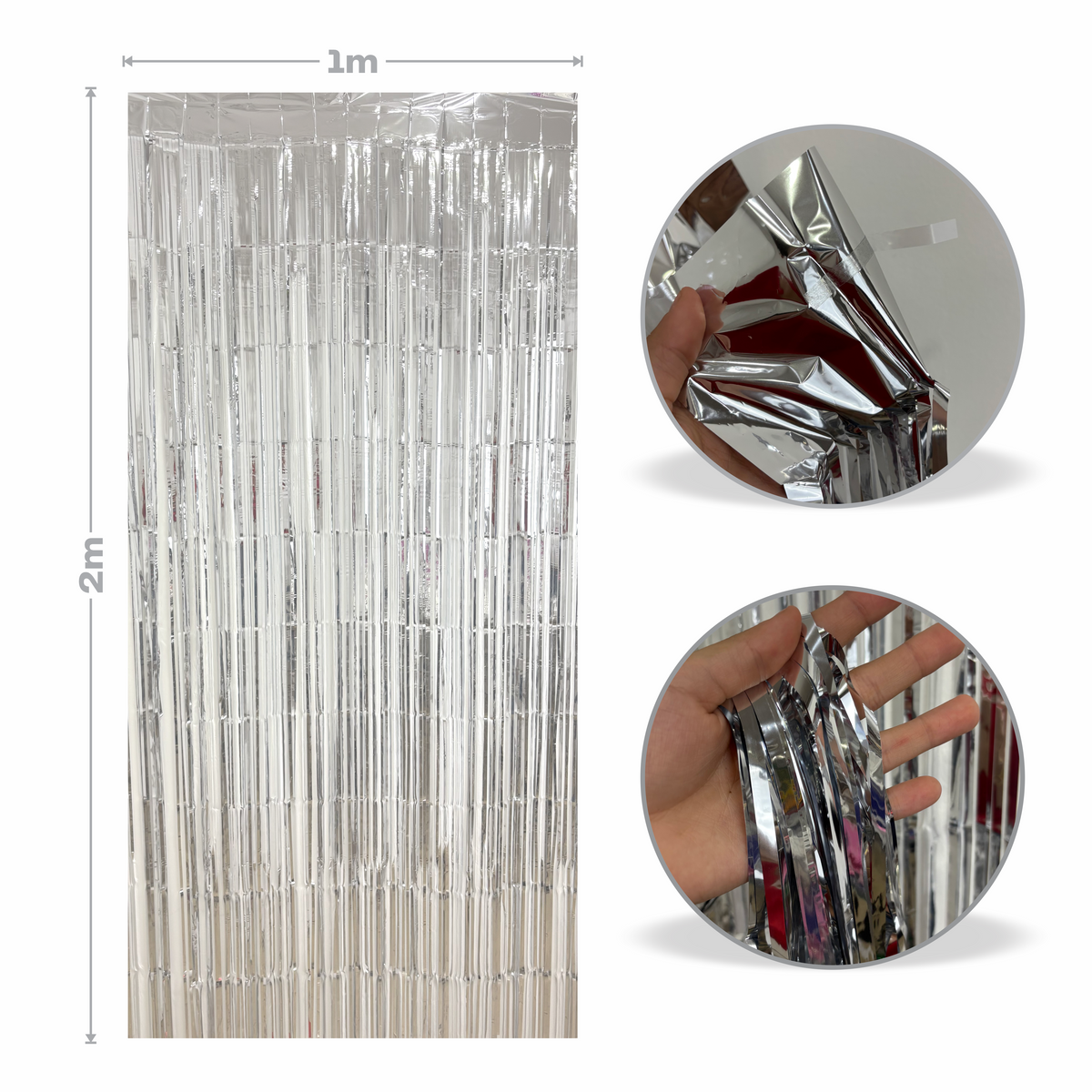 Cortina metalica en tira de 1m x 2m Plata – Crea Tu Globo